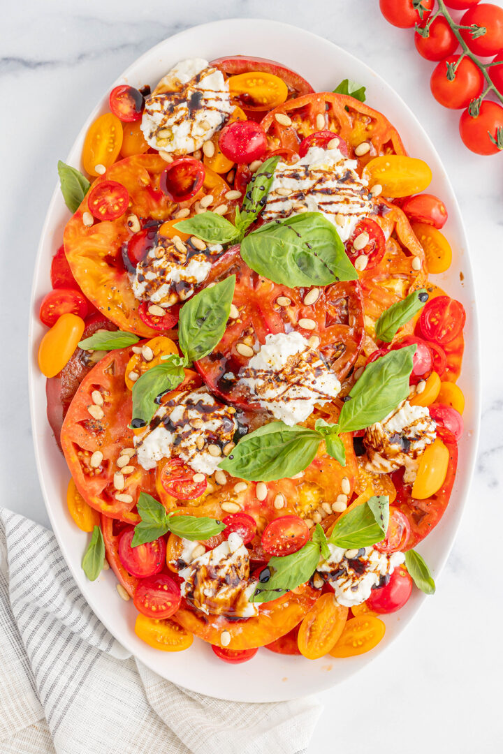 Burrata Caprese Salad with Balsamic Glaze - The Savory Cipolla
